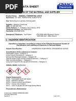 Mineral Turpentine Safety Data Sheet | PDF | Toxicity | Dangerous Goods