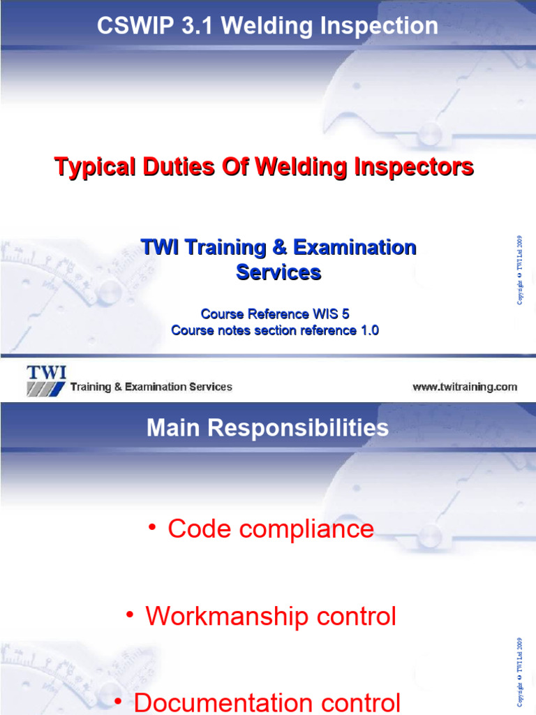 1.0 Typical Duties of Welding Inspectors | PDF | Welding | Construction