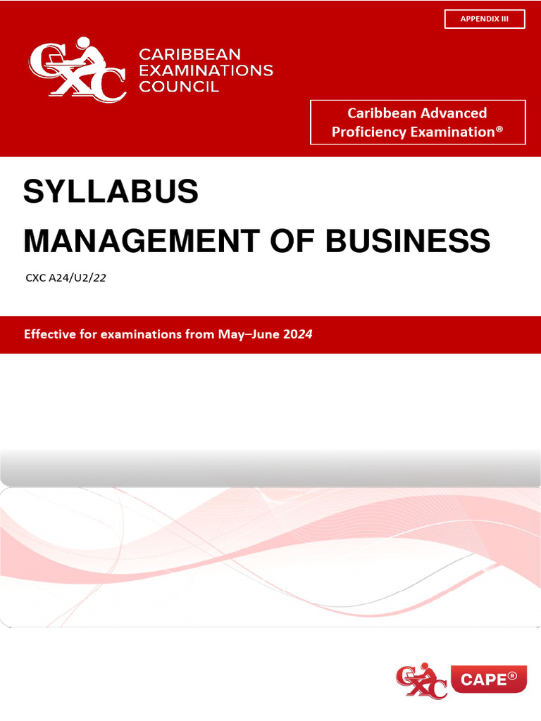 CAPE Management of Business Syllabus - Rev Oct 2022 | PDF | Leadership ...