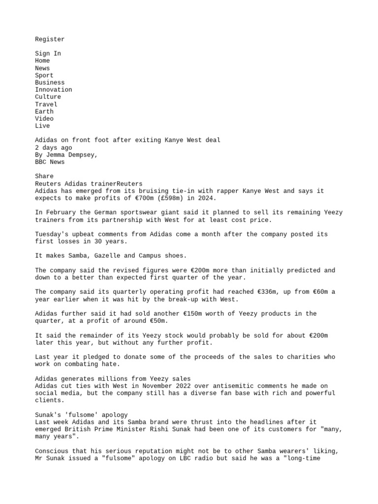 Adidas On Front Foot After Exiting Kanye West Deal | PDF | Sports ...