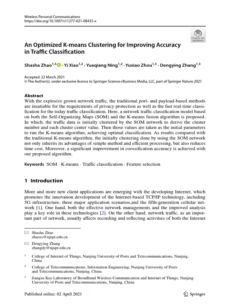 An Optimized K Means Clustering For Improving Accuracy in Traffic Classification | PDF | Cluster ...