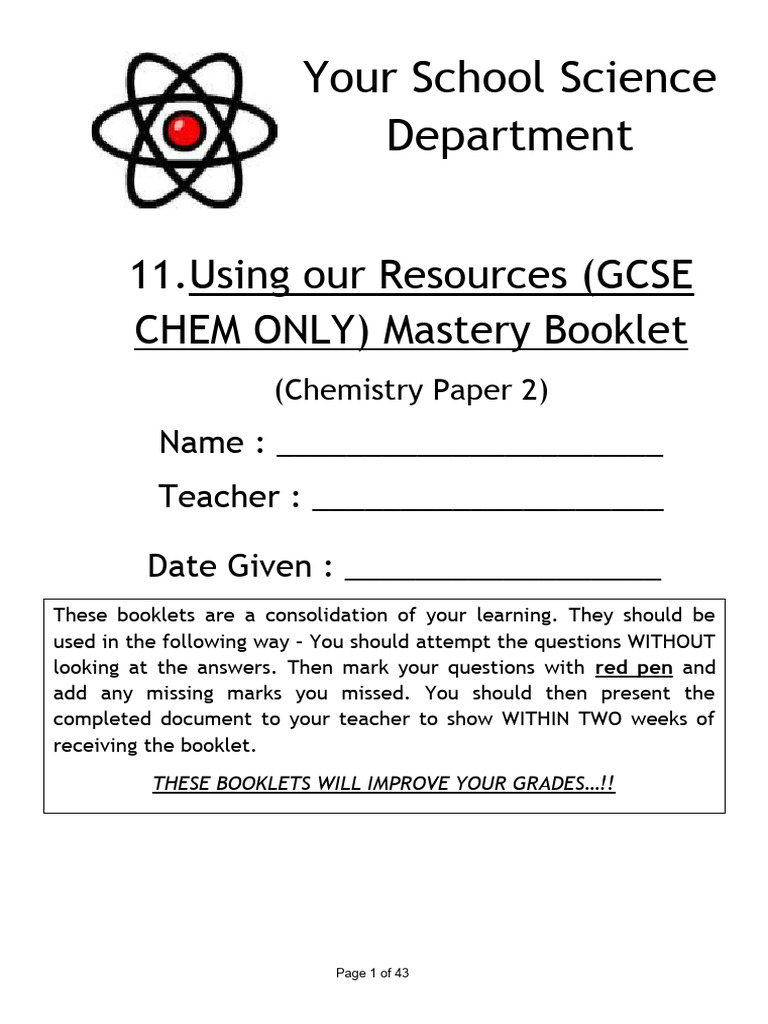 Using Our Resources (GCSE CHEMISTRY ONLY) - Paper 2 TES | PDF ...