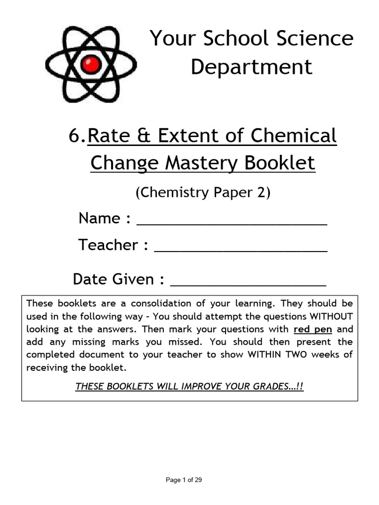 Rates of Chemical Change Paper 2 TES | PDF | Reaction Rate | Chemical ...
