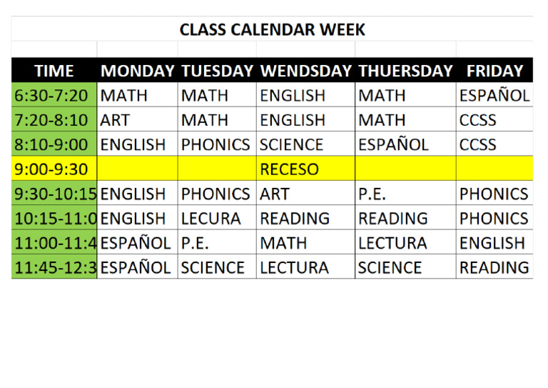 Calendario de Clases Dito | PDF