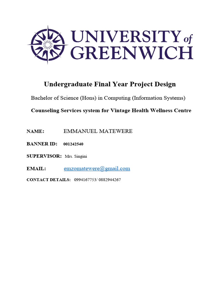 Design Undergraduate Final Year Project Design Emmanuel Matewere | PDF | Class (Computer ...