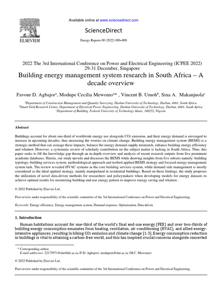 Building Energy Management System Research in South Africa - A Decade ... Building Energy Management System Research in South Africa - A Decade ...