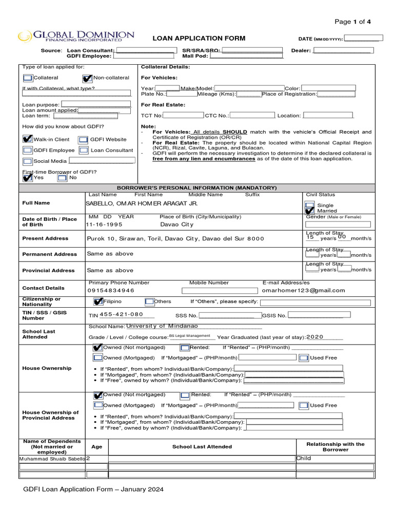 GDFI Loan Application Form 2024 | PDF | Loans | Banks