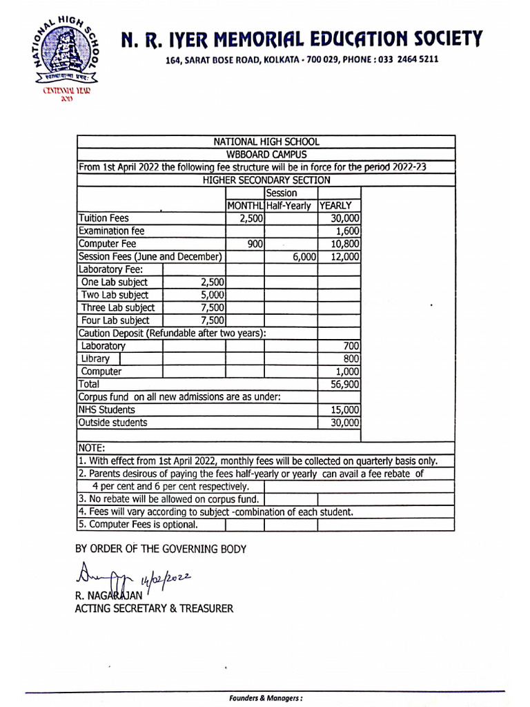 WB Fees Structure 2022-2023 | PDF