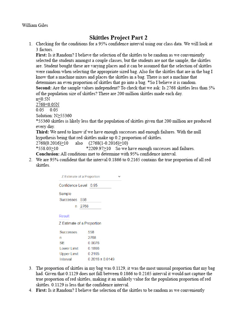 skittles part 2 | PDF | Null Hypothesis | P Value