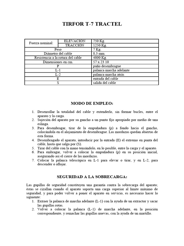 Manual Tirfor T-7 Tractel | PDF