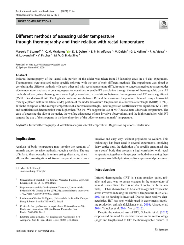 Different Methods of Assessing Udder Temperature Through Thermography ...