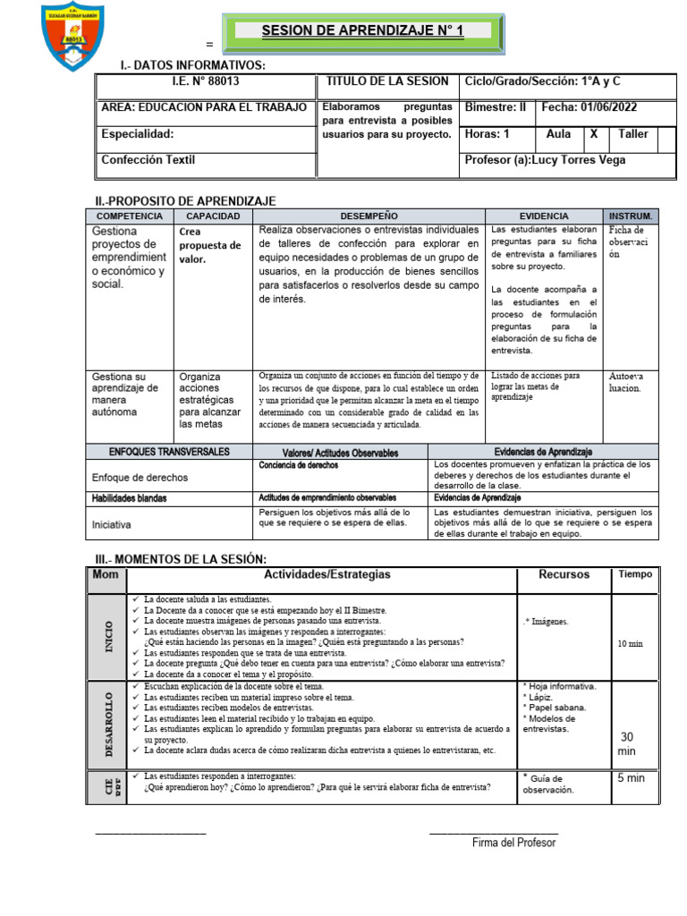 Sesion 1 Primero A Y C II Bimestre 01 Junio 2022 | PDF | Aprendizaje | Maestros