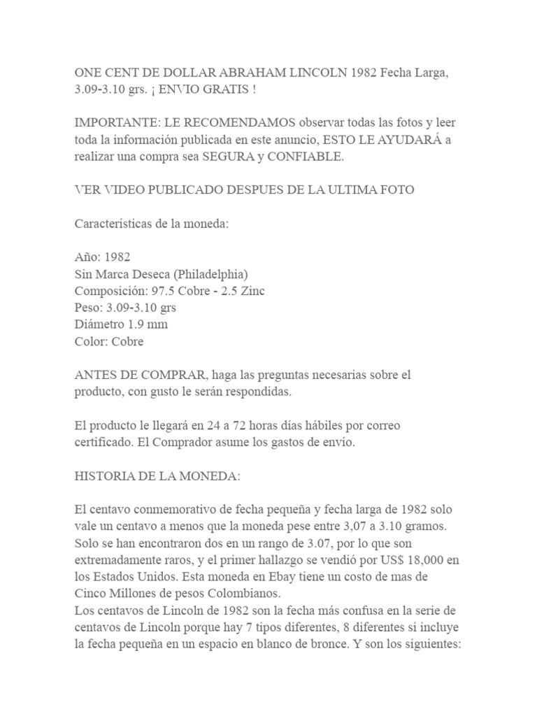 Centavo Lincoln 1982: Raro y Valioso | PDF | Penny (moneda de Estados ...