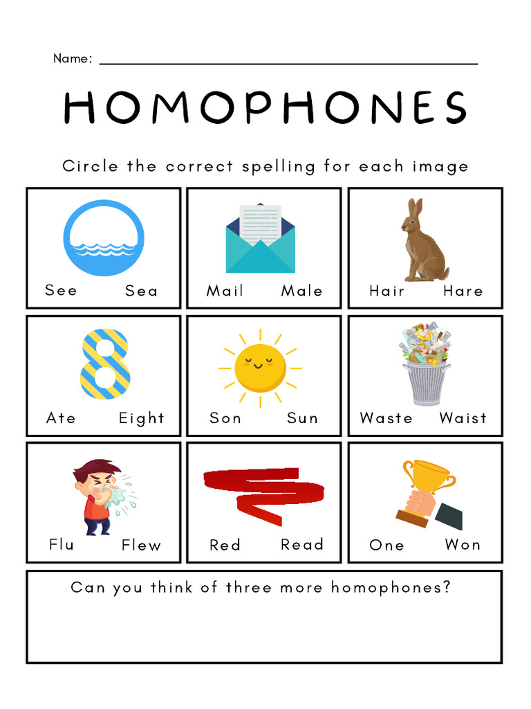 Homophone Practice Worksheet | PDF