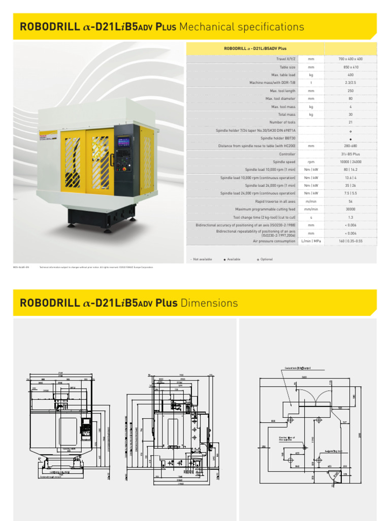 Fanuc Robodrill α-D21LiB5 Specs | PDF | Industrial Processes | Tools