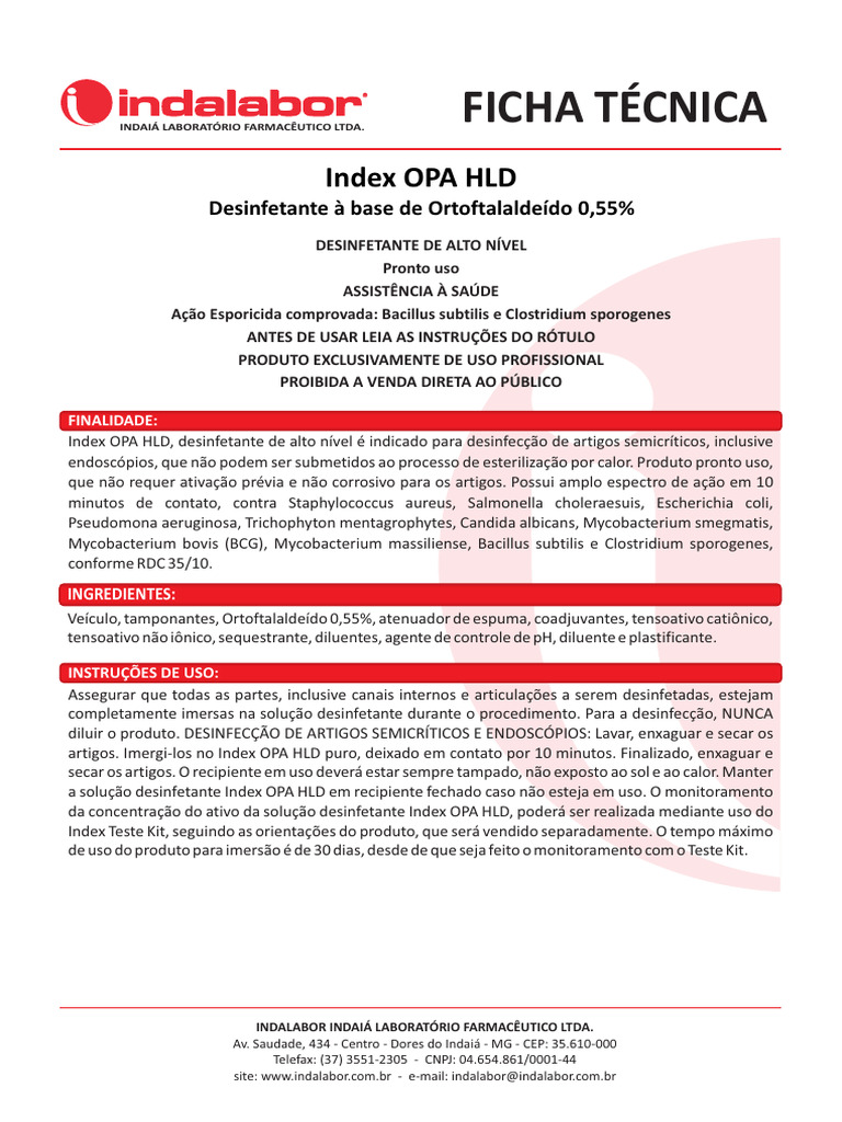 ficha tecnica index opa HLD | PDF | Desinfetante