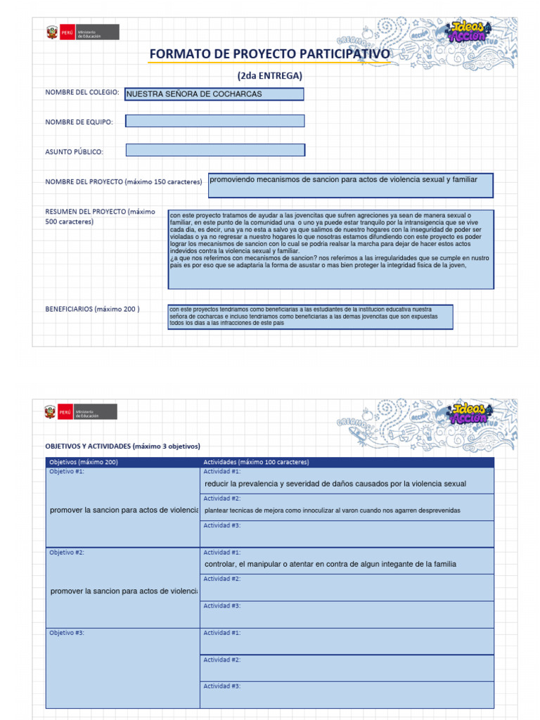 Formato de Proyecto Participativo: (2da ENTREGA) | PDF