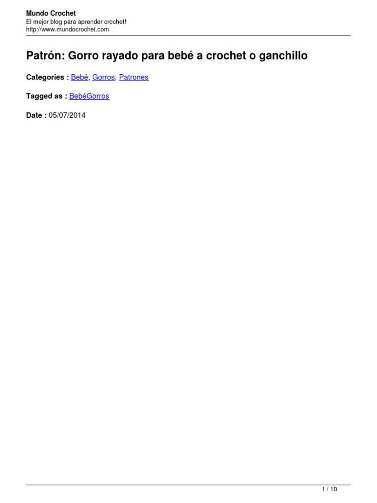 Gorro Crochet Rayado para Bebe | Descargar gratis PDF | Tejer | Arte ...