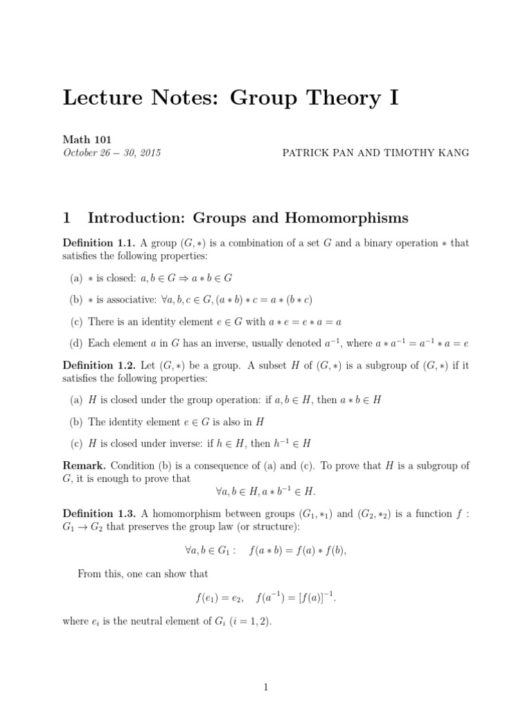 Group Theory Notes PT 1 | PDF | Group (Mathematics) | Mathematical Objects Group Theory Notes PT 1 | PDF | Group (Mathematics) | Mathematical Objects