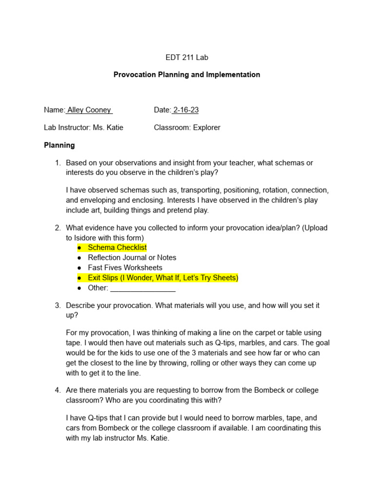 Provocation Planning for Children's Play | PDF | Learning