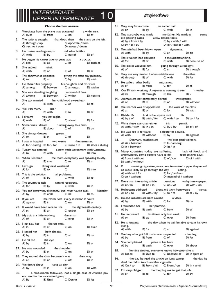 Intermediate Upper-Intermediate WS 10 - Prepositions | PDF | Cost Of Living