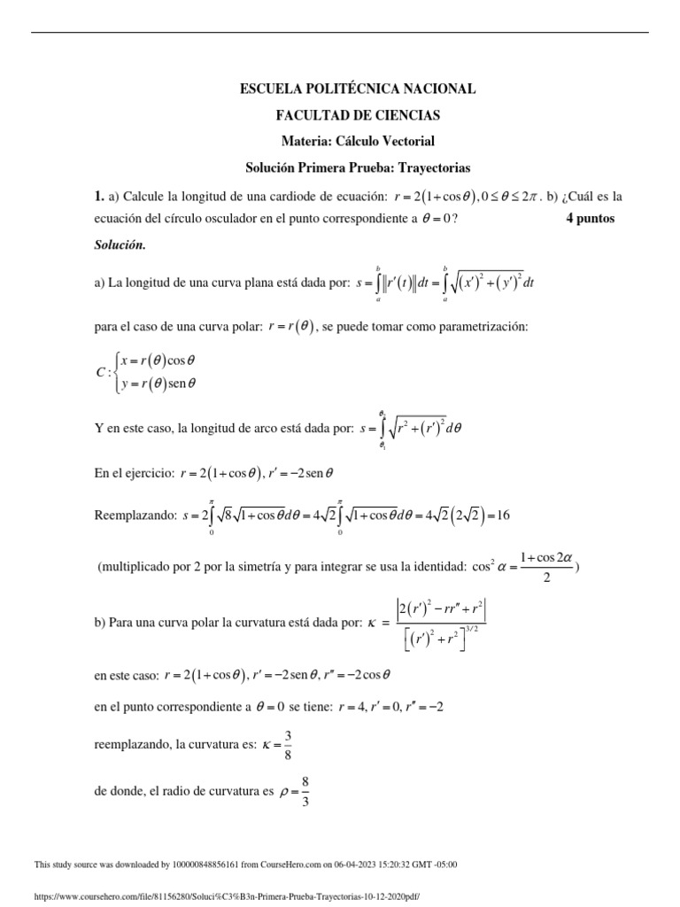 Soluci N Primera Prueba Trayectorias 10 12 2020 PDF | PDF | Curva | Aceleración
