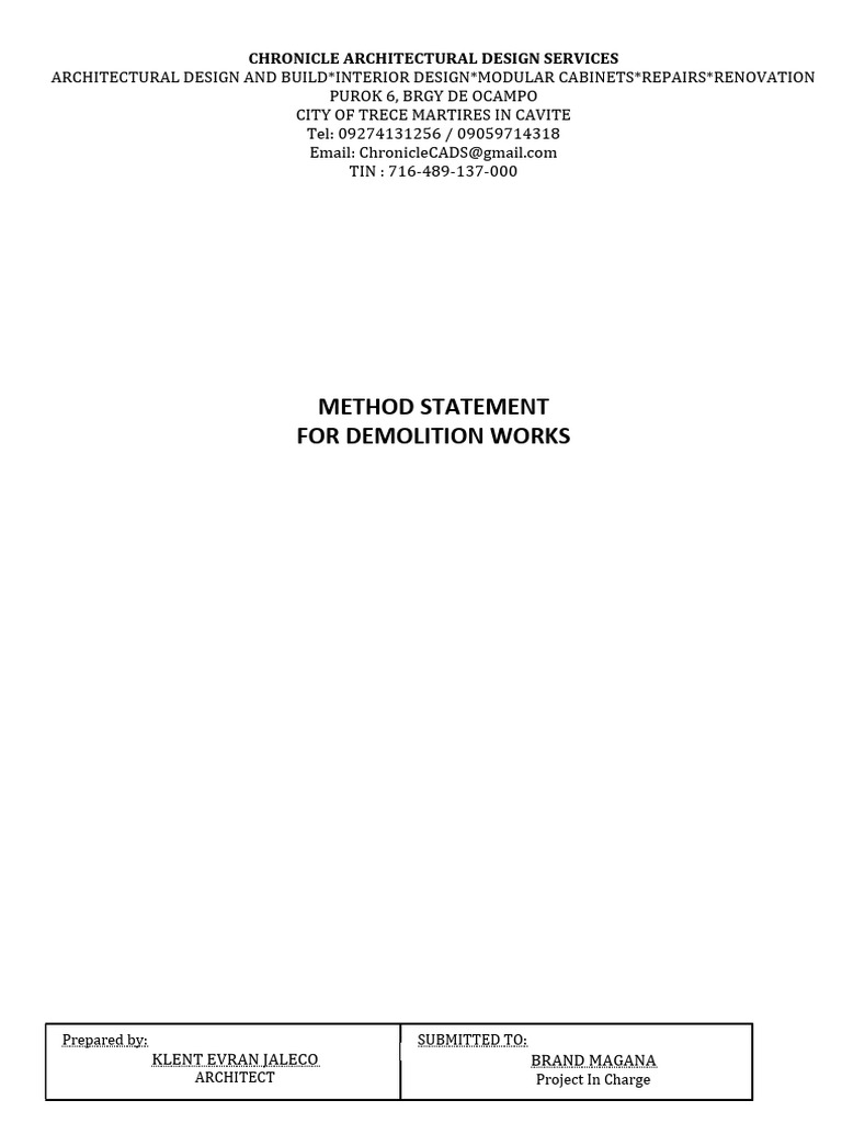 Method Statement Finishing Works(1) | PDF | Demolition | Real Estate