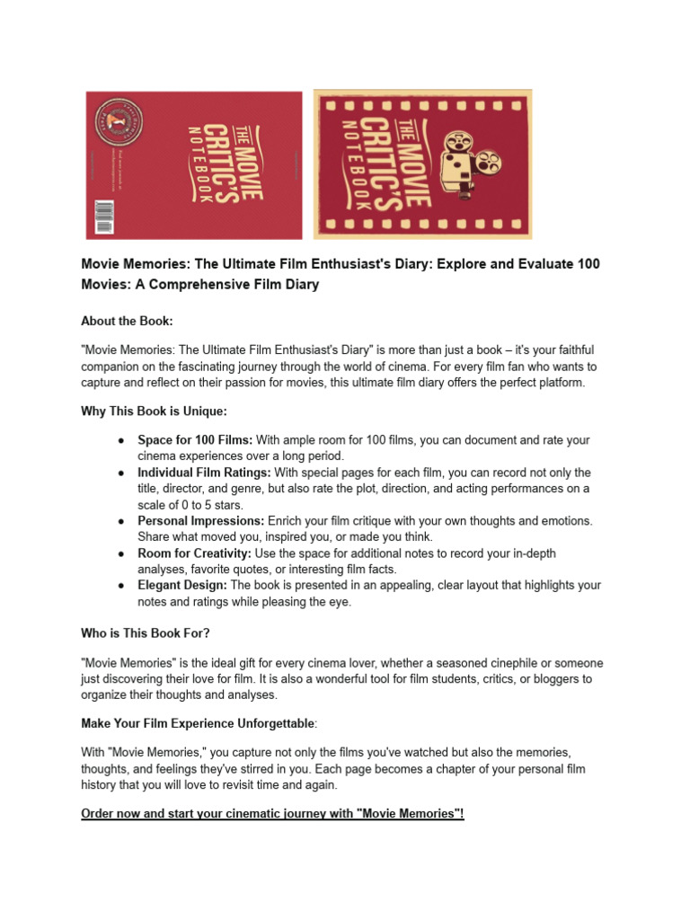 Movie Memories - The Ultimate Film Enthusiast's Diary - Expl | PDF