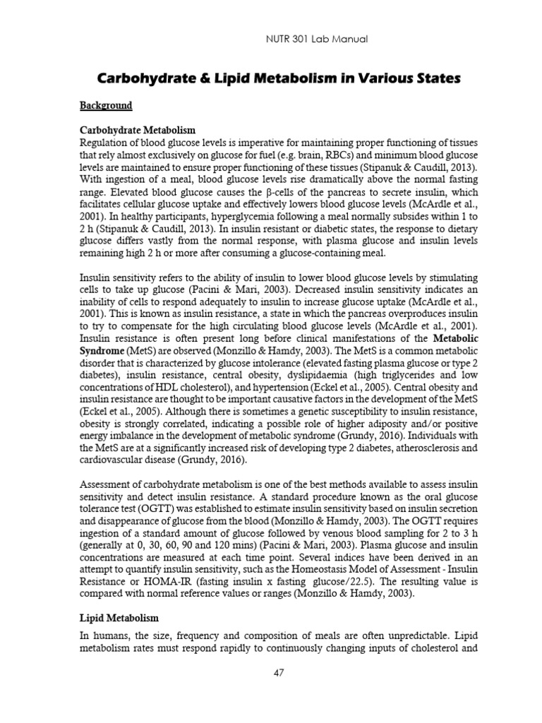 Lab 4 | PDF | Low Density Lipoprotein | Insulin Resistance