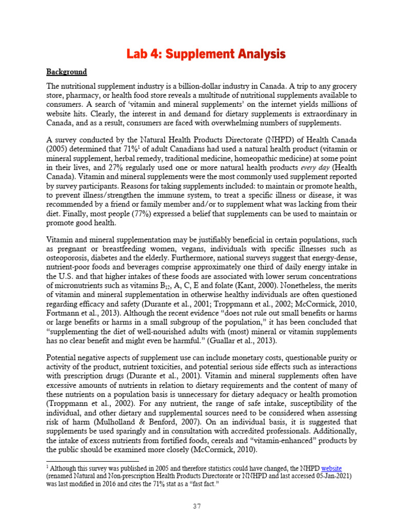 Lab 4 Lab Manual | PDF | Dietary Supplements | Vitamin
