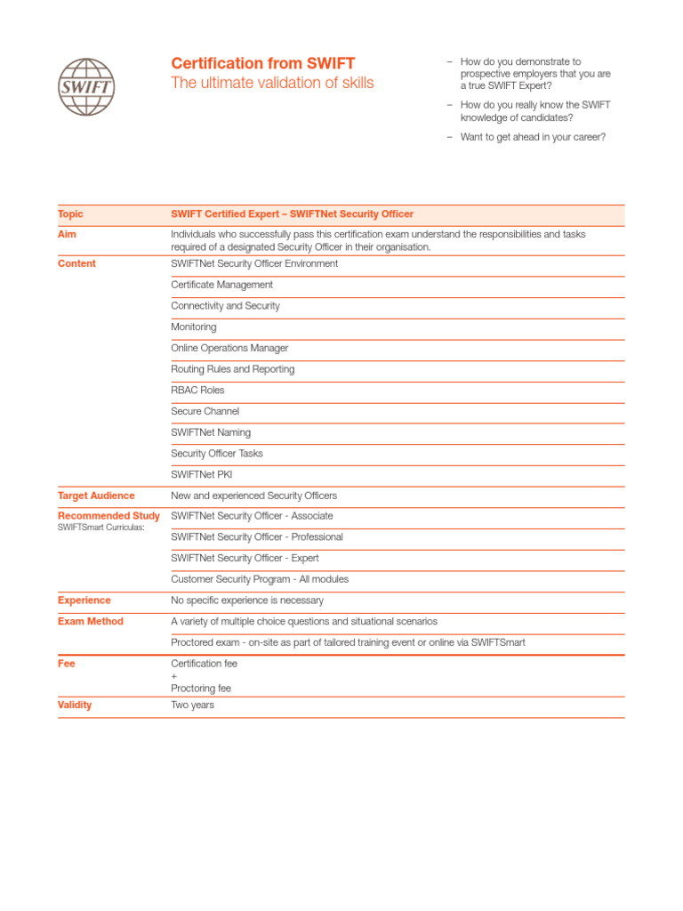 Swift Certifications Swiftnet Security Officer Certification Summary Pdf Public Key