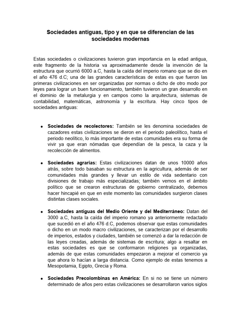 Informe Sociedades Antiguas y Modernas | PDF | Sociedad | Civilización