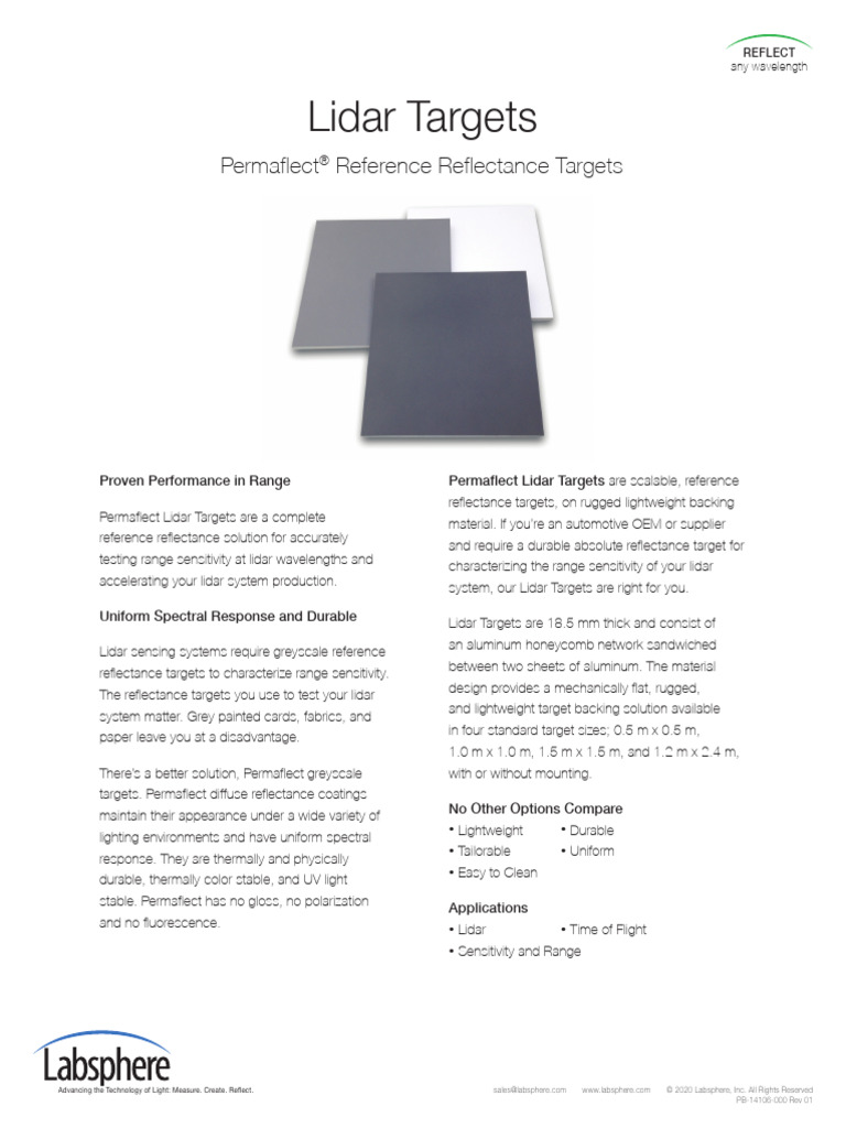 Permaflect Lidar Targets Datasheet | PDF | Lidar | Reflectance Permaflect Lidar Targets Datasheet | PDF | Lidar | Reflectance