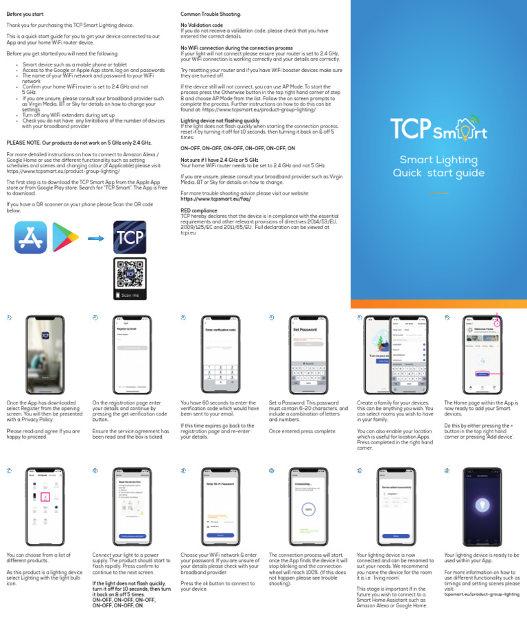 TCP Smart Instructions Quick Start Lighting General | PDF | Wi Fi | Mobile App