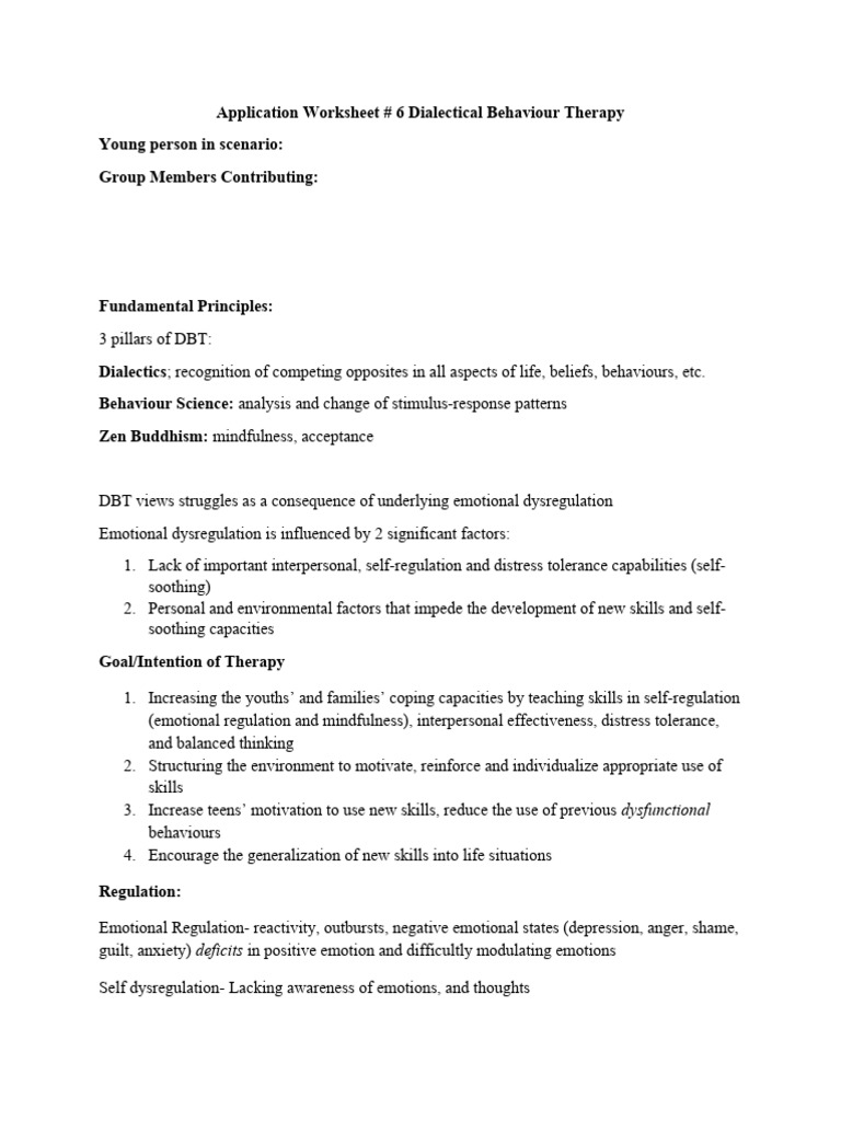 DBT Application Worksheet for Youth Therapy | PDF | Dialectical ...