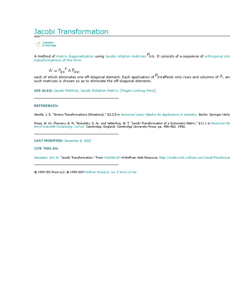 Jacobi Transformation | PDF | Teaching Methods & Materials
