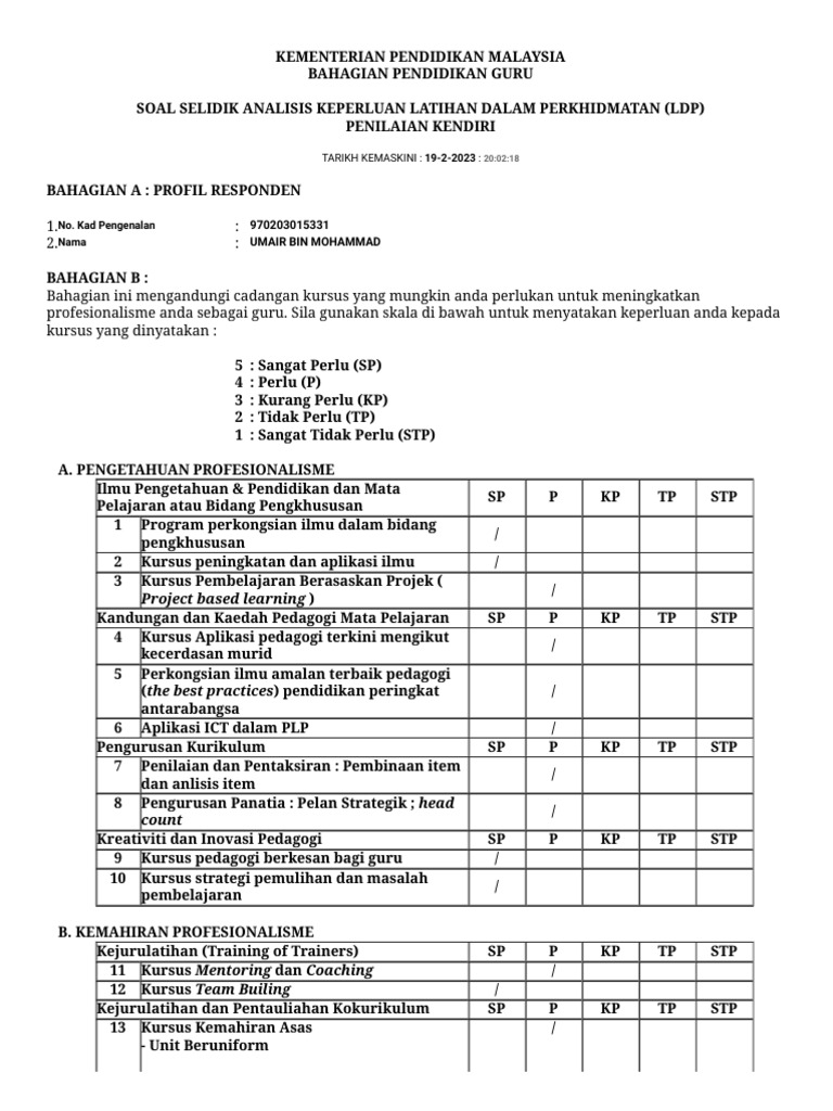 Soal Selidik TNA | PDF