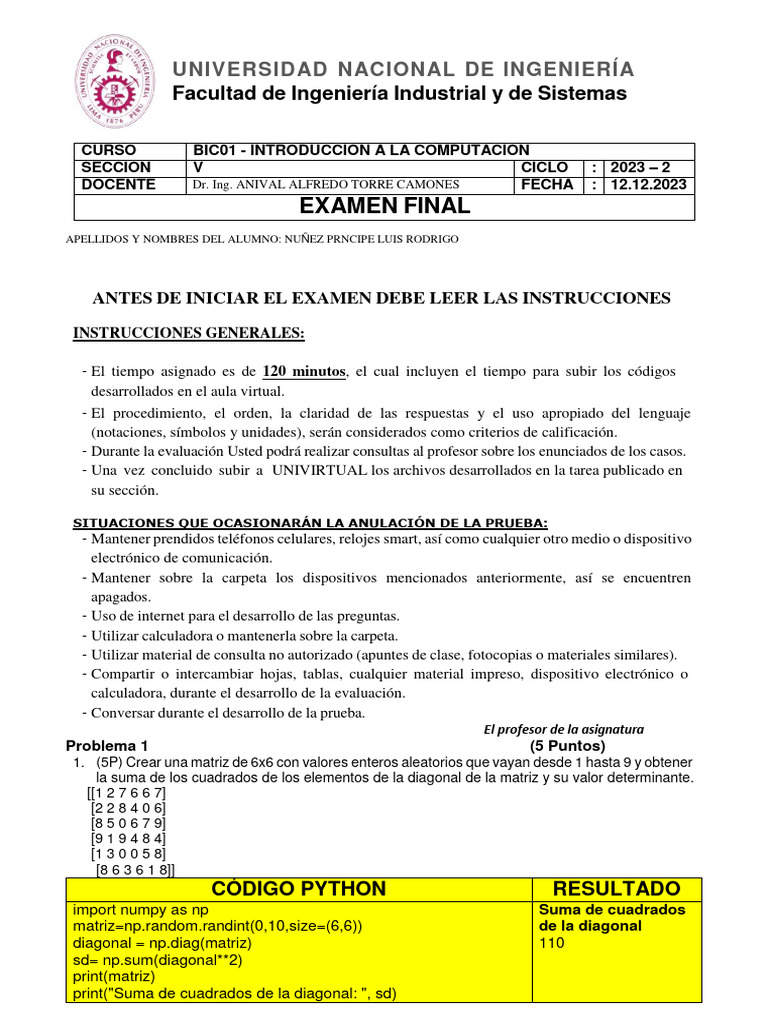 Exa Final - 2023-2 - V | PDF