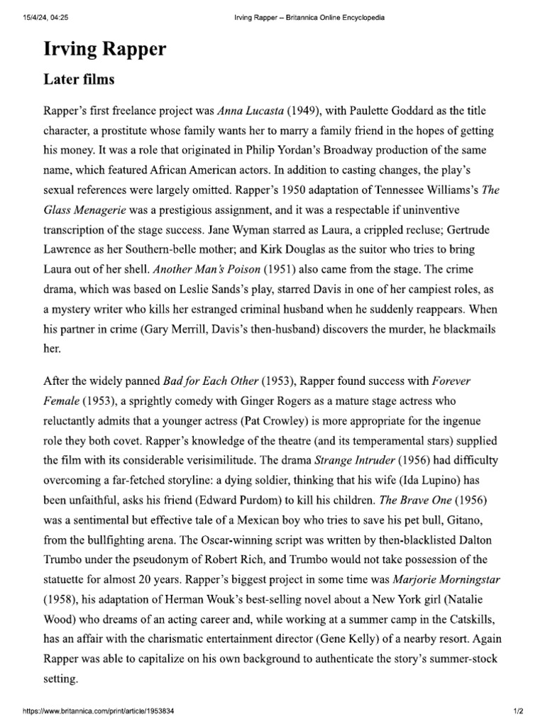 Irving Rapper - Later Works | PDF