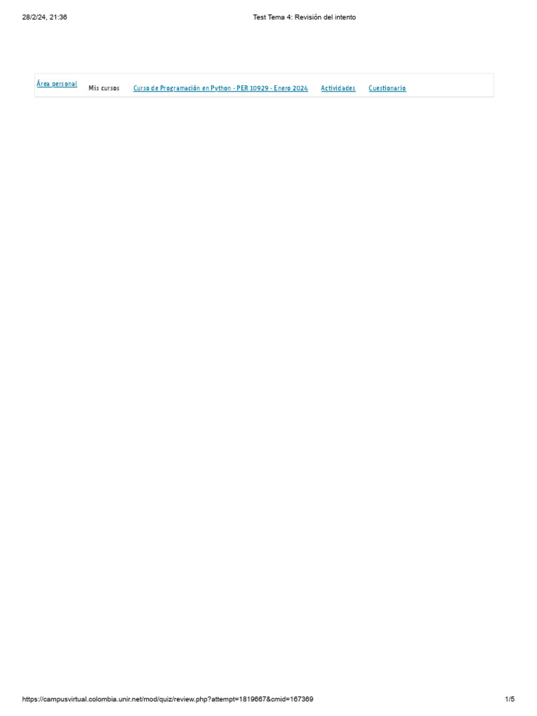 Test Tema 4 - Revisión Del Intento | PDF | Python (lenguaje de ...