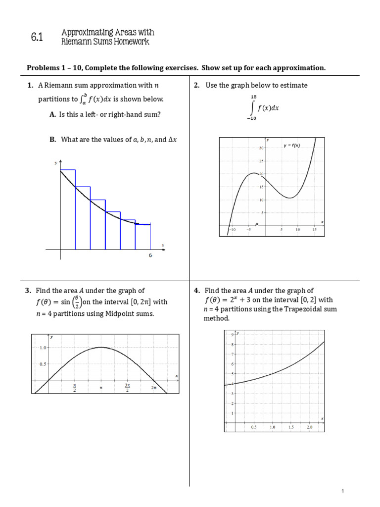 Approximating Areas with Riemann Sums Homework | PDF Approximating Areas with Riemann Sums Homework | PDF