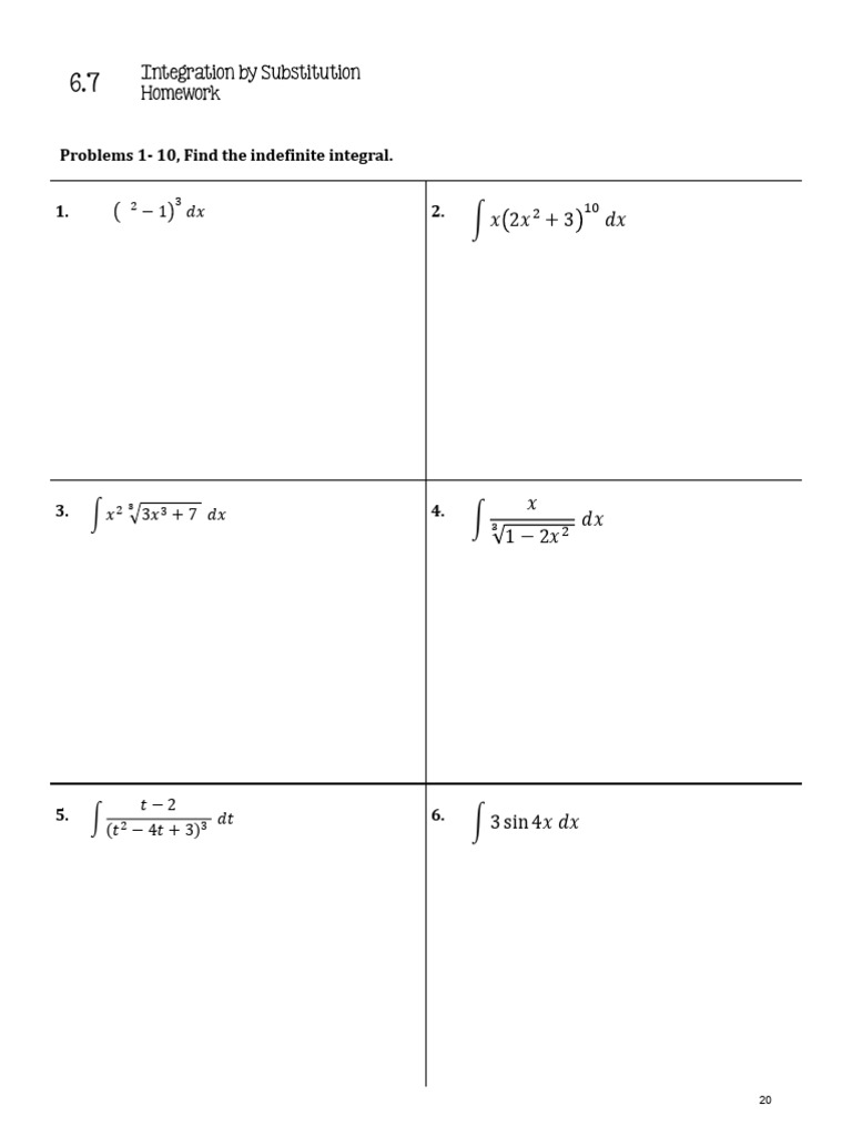 Integration by Substitution Homework | PDF