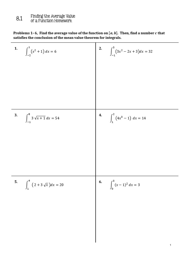 Average Value of Functions Homework | PDF | Integral | Function (Mathematics)