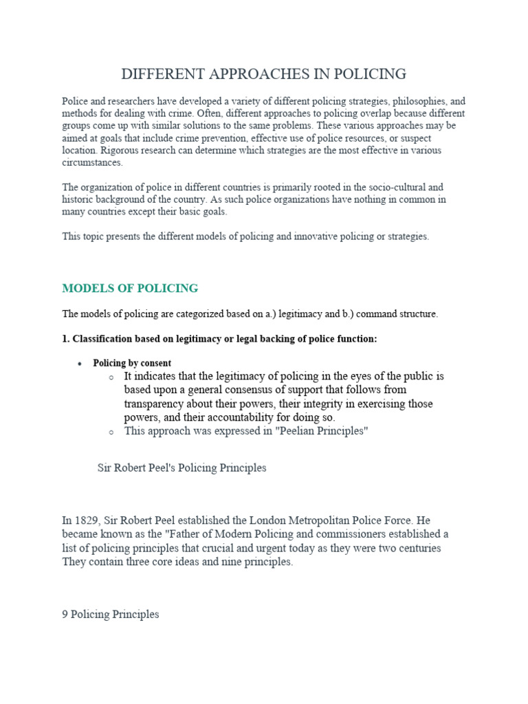 Different Approaches, Municipal, and Philippines of Policing | PDF ...