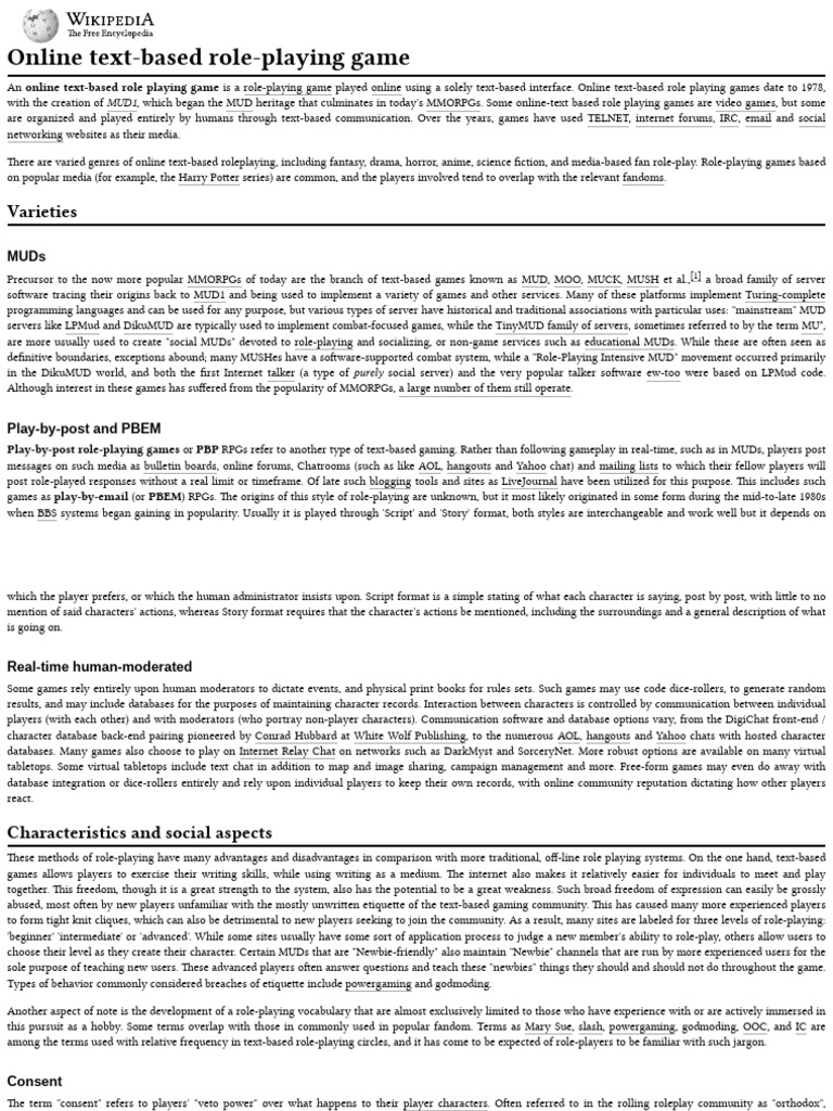Online Text-Based Role-Playing Game - Wikipedia | PDF | Computers
