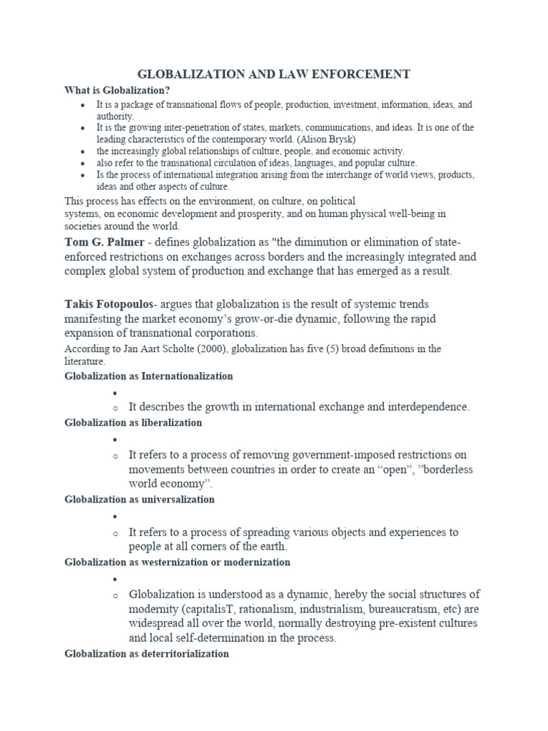 Globalization and Law Enforcement | PDF | Globalization | Market ...