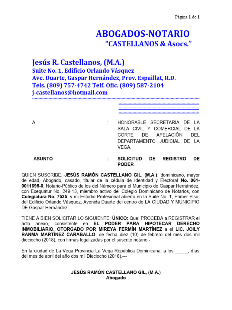 Solicitud de Registro de Poder Notarial | PDF | Ley común