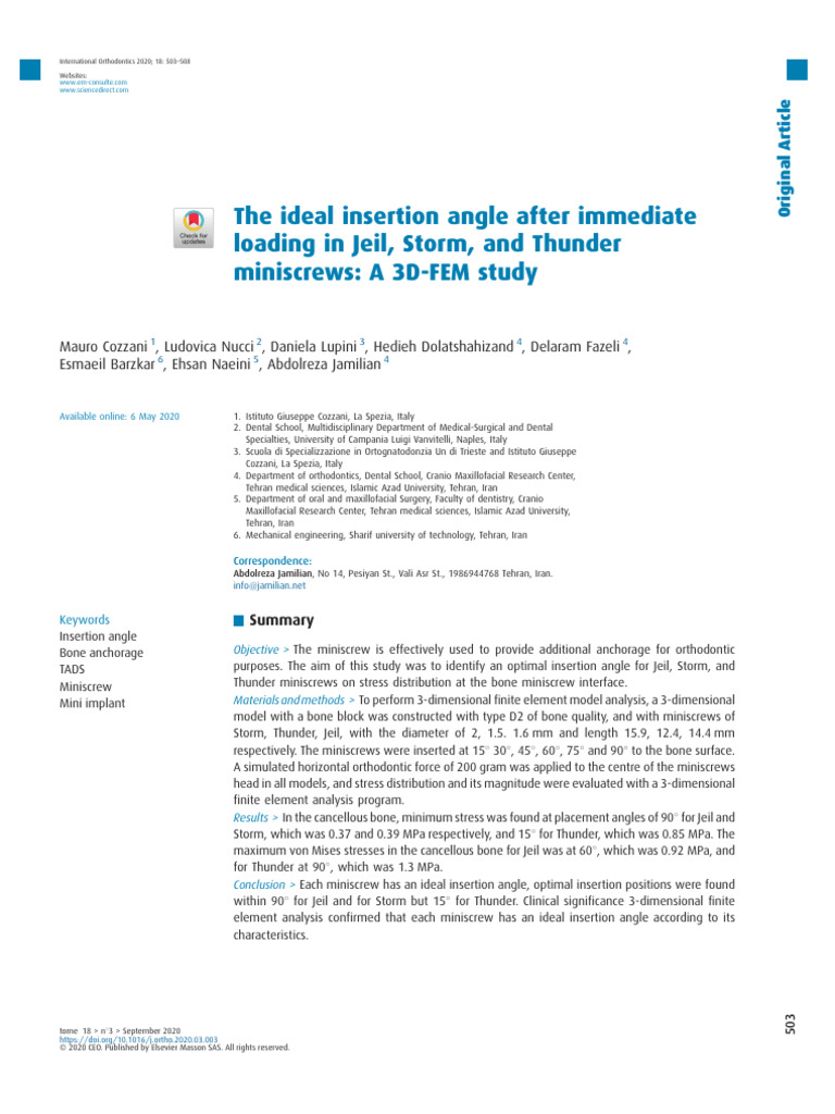 Miniscrews A 3D-FEM Study | PDF | Strength Of Materials | Stress ...