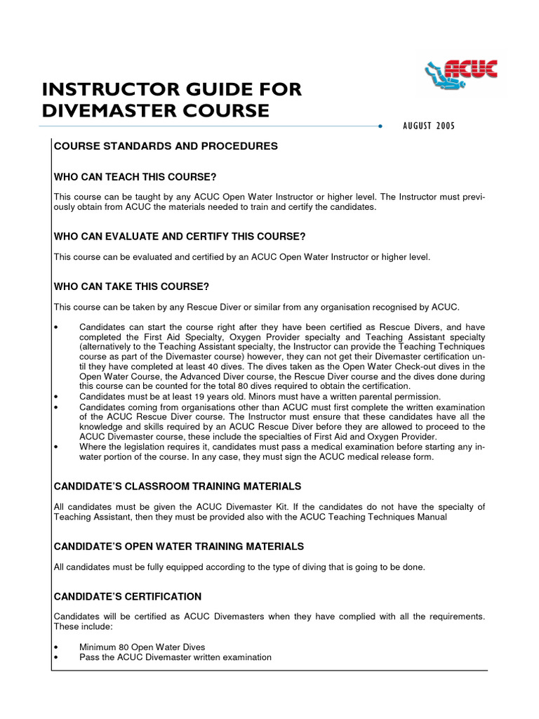 Instructor Guide For Divemaster Course A4 | PDF | Scuba Diving ...