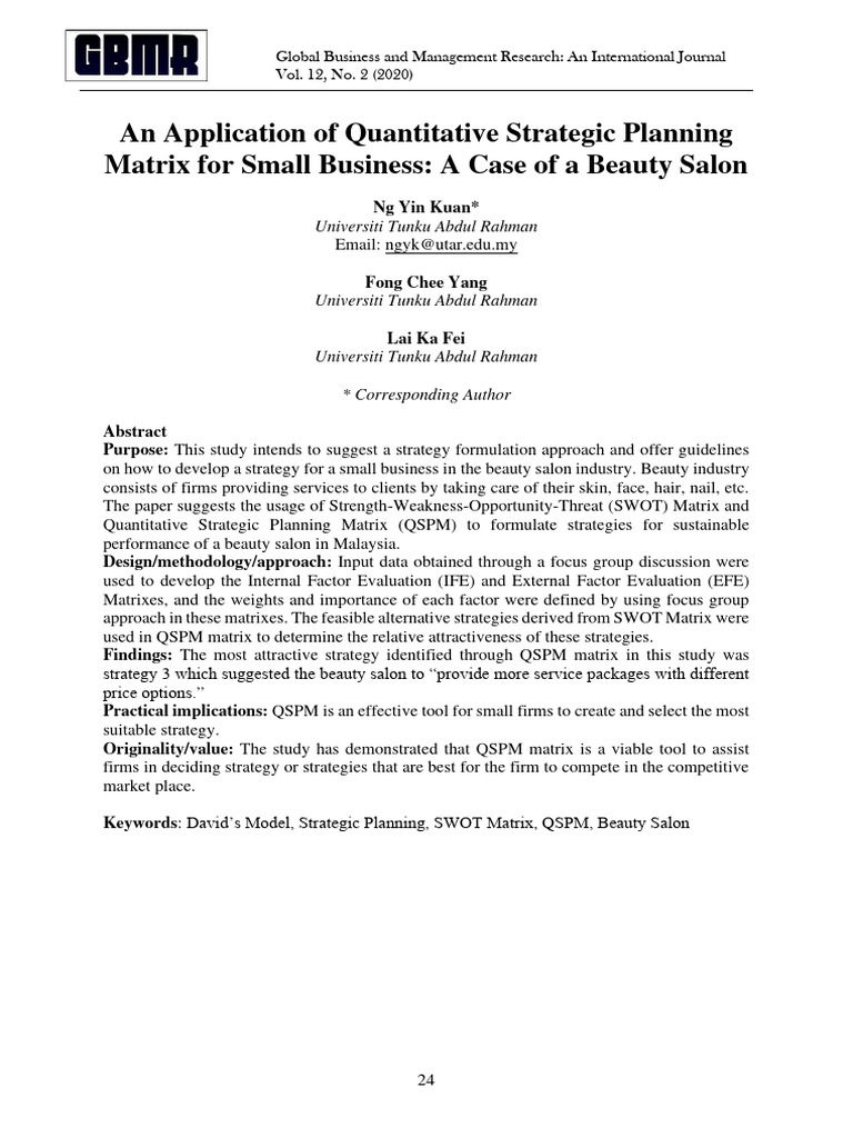 QSPM Strategy for Beauty Salons | PDF | Strategic Management | Swot ...